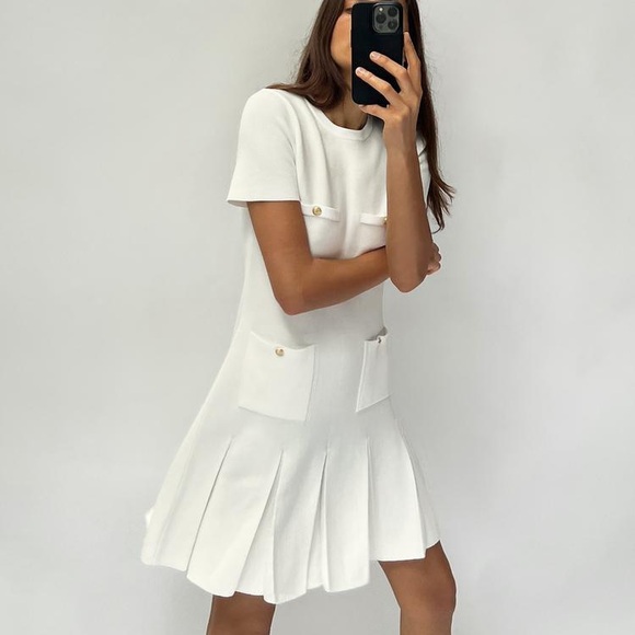 Zara | Dresses | Nwt Zara White Box Pleat Mini Dress Size Medium | Poshmark